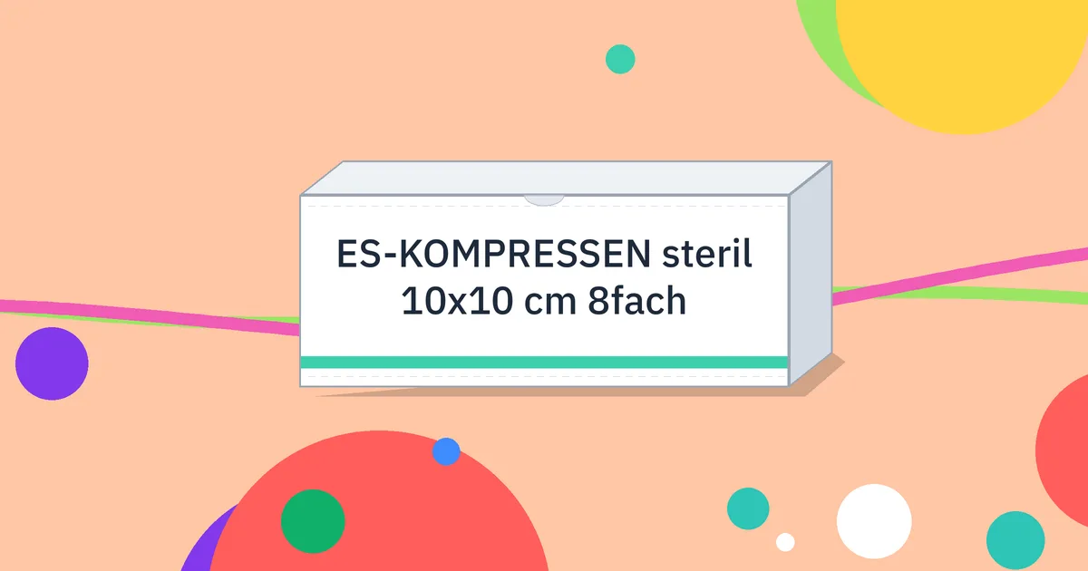 Symbolbild: Packung mit der Aufschrift ES-KOMPRESSEN steril 10x10 cm 8fach (PZN 18363105) – Verfügbarkeit und Bezug in Apotheken in Frankfurt am Main