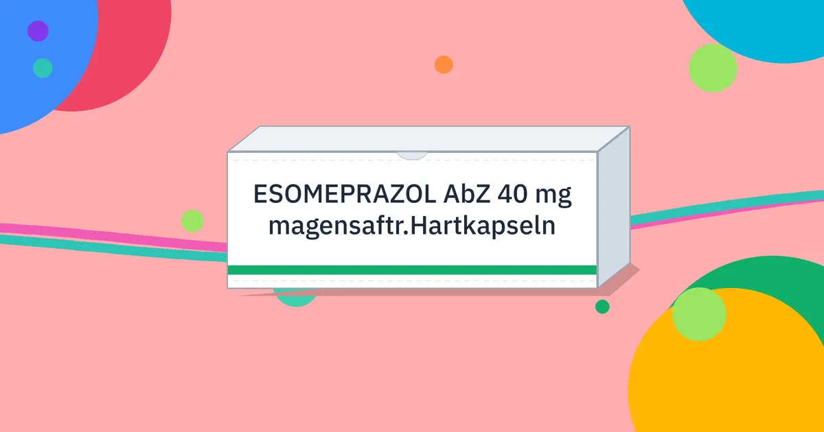 Symbolbild: Packung mit der Aufschrift ESOMEPRAZOL AbZ 40 mg magensaftr.Hartkapseln (PZN 06465361) – Verfügbarkeit und Bezug in Apotheken in Frankfurt am Main