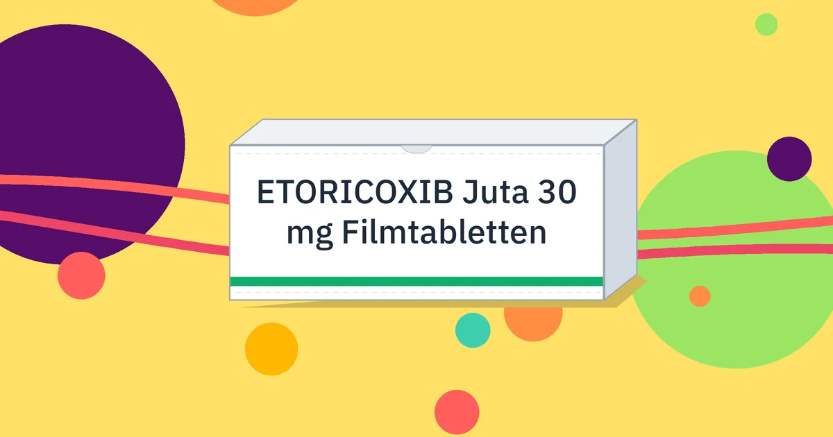 Symbolbild: Packung mit der Aufschrift ETORICOXIB Juta 30 mg Filmtabletten (PZN 18049981) – Verfügbarkeit und Bezug in Apotheken in Frankfurt am Main