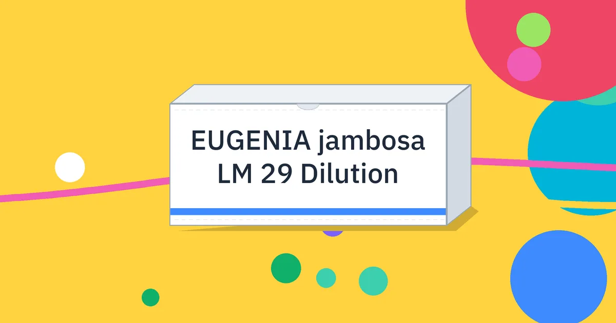 Symbolbild: Packung mit der Aufschrift EUGENIA jambosa LM 29 Dilution (PZN 13481136) – Verfügbarkeit und Bezug in Apotheken in Frankfurt am Main