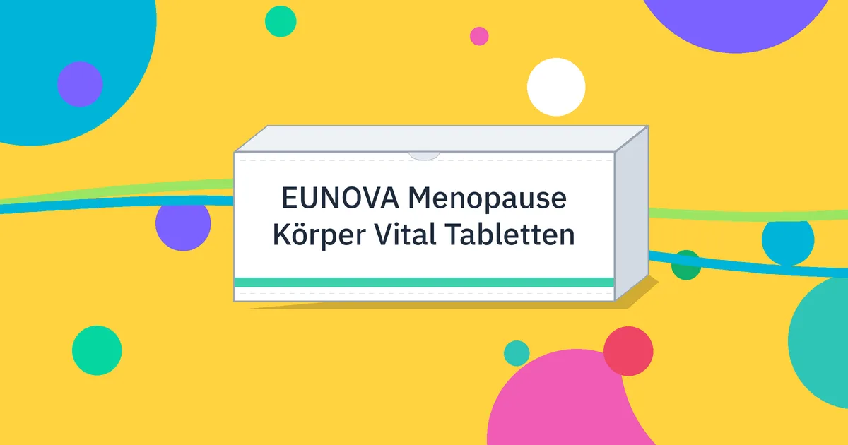 Symbolbild: Packung mit der Aufschrift EUNOVA Menopause Körper Vital Tabletten (PZN 19873788) – Verfügbarkeit und Bezug in Apotheken in Frankfurt am Main
