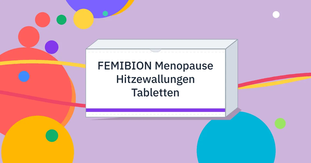 Symbolbild: Packung mit der Aufschrift FEMIBION Menopause Hitzewallungen Tabletten (PZN 19848313) – Verfügbarkeit und Bezug in Apotheken in Frankfurt am Main