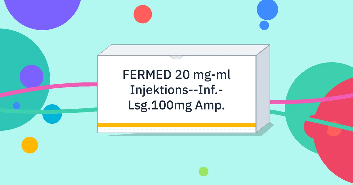 Symbolbild: Packung mit der Aufschrift FERMED 20 mg-ml Injektions--Inf.-Lsg.100mg Amp. (PZN 18074418) – Verfügbarkeit und Bezug in Apotheken in Frankfurt am Main
