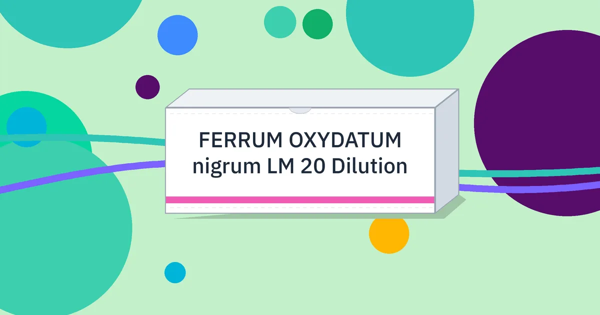 Symbolbild: Packung mit der Aufschrift FERRUM OXYDATUM nigrum LM 20 Dilution (PZN 12851298) – Verfügbarkeit und Bezug in Apotheken in Frankfurt am Main