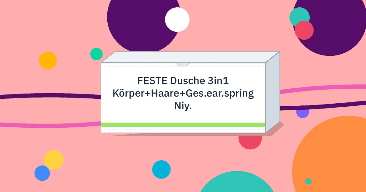 Symbolbild: Packung mit der Aufschrift FESTE Dusche 3in1 Körper+Haare+Ges.ear.spring Niy. (PZN 17535691) – Verfügbarkeit und Bezug in Apotheken in Frankfurt am Main