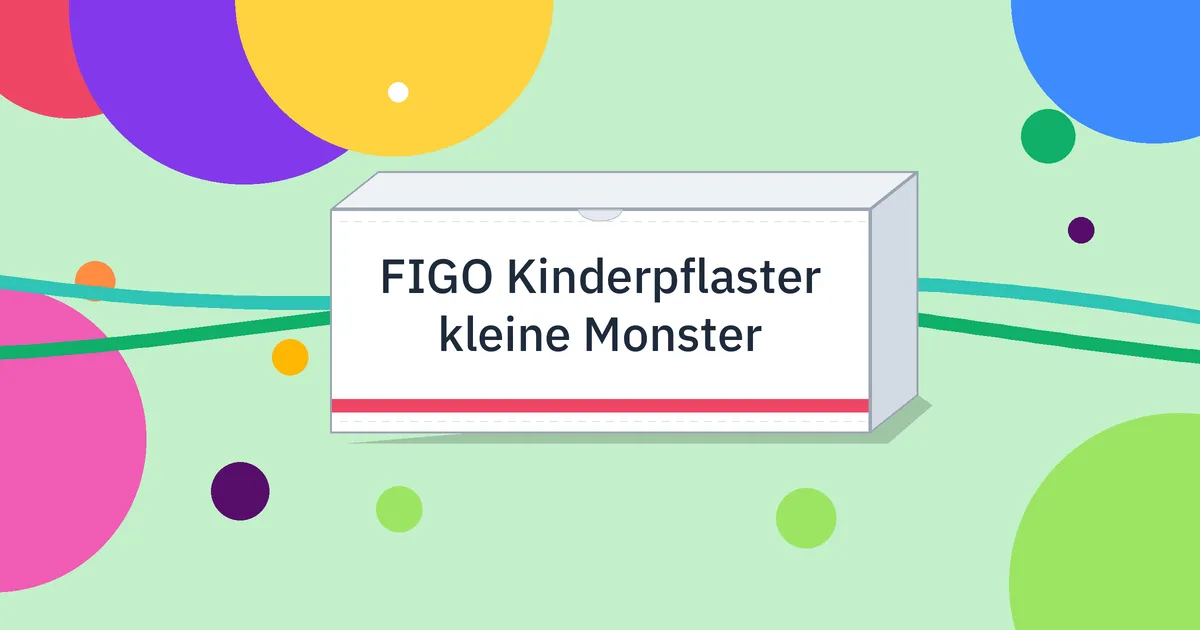 Symbolbild: Packung mit der Aufschrift FIGO Kinderpflaster kleine Monster (PZN 19434907) – Verfügbarkeit und Bezug in Apotheken in Frankfurt am Main