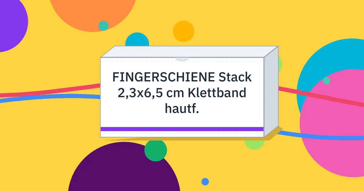 Symbolbild: Packung mit der Aufschrift FINGERSCHIENE Stack 2,3x6,5 cm Klettband hautf. (PZN 12423183) – Verfügbarkeit und Bezug in Apotheken in Frankfurt am Main