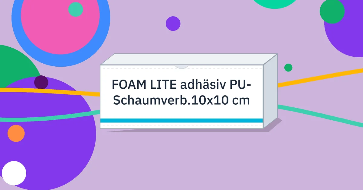 Symbolbild: Packung mit der Aufschrift FOAM LITE adhäsiv PU-Schaumverb.10x10 cm (PZN 12642241) – Verfügbarkeit und Bezug in Apotheken in Frankfurt am Main