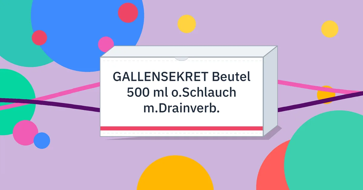 Symbolbild: Packung mit der Aufschrift GALLENSEKRET Beutel 500 ml o.Schlauch m.Drainverb. (PZN 10343385) – Verfügbarkeit und Bezug in Apotheken in Frankfurt am Main