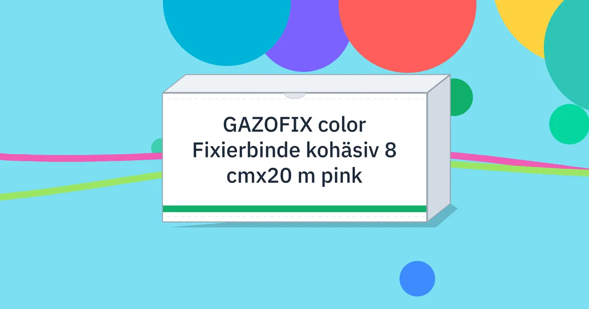 Symbolbild: Packung mit der Aufschrift GAZOFIX color Fixierbinde kohäsiv 8 cmx20 m pink (PZN 19882729) – Verfügbarkeit und Bezug in Apotheken in Frankfurt am Main