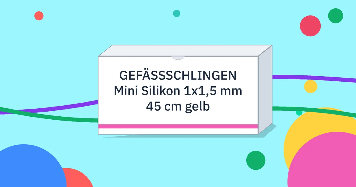 Symbolbild: Packung mit der Aufschrift GEFÄSSSCHLINGEN Mini Silikon 1x1,5 mm 45 cm gelb (PZN 04500768) – Verfügbarkeit und Bezug in Apotheken in Frankfurt am Main