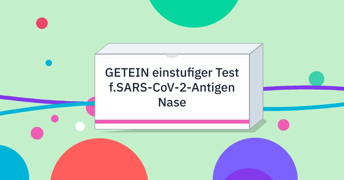 Symbolbild: Packung mit der Aufschrift GETEIN einstufiger Test f.SARS-CoV-2-Antigen Nase (PZN 19205868) – Verfügbarkeit und Bezug in Apotheken in Frankfurt am Main