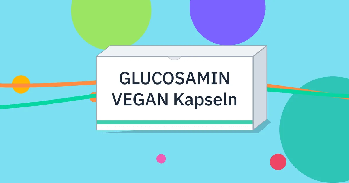 Symbolbild: Packung mit der Aufschrift GLUCOSAMIN VEGAN Kapseln (PZN 11565366) – Verfügbarkeit und Bezug in Apotheken in Frankfurt am Main