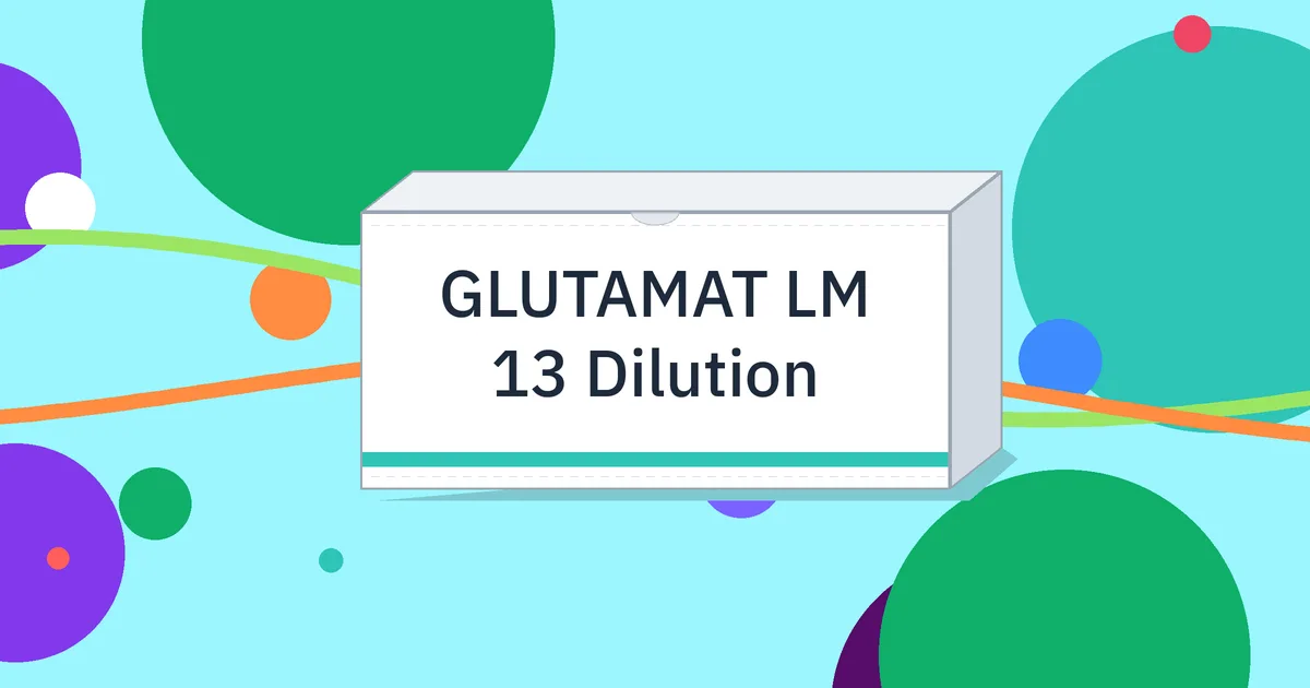 Symbolbild: Packung mit der Aufschrift GLUTAMAT LM 13 Dilution (PZN 12879428) – Verfügbarkeit und Bezug in Apotheken in Frankfurt am Main