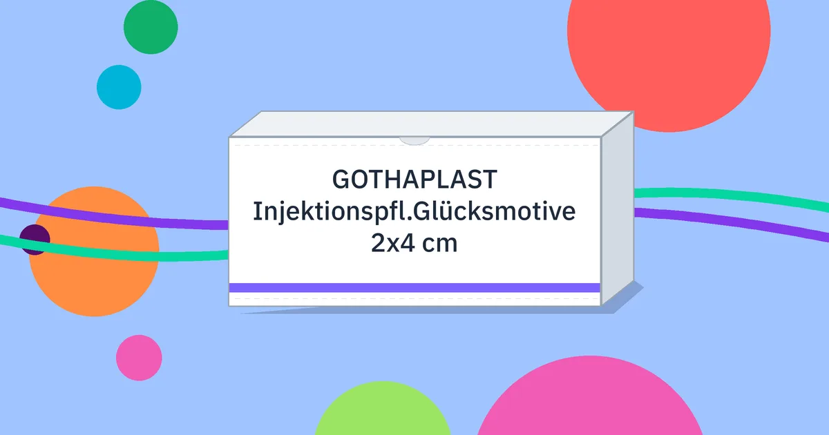 Symbolbild: Packung mit der Aufschrift GOTHAPLAST Injektionspfl.Glücksmotive 2x4 cm (PZN 17276195) – Verfügbarkeit und Bezug in Apotheken in Frankfurt am Main