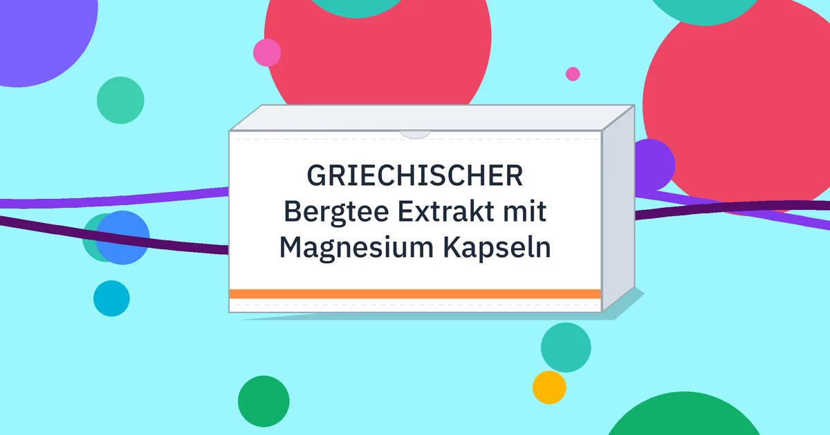 Symbolbild: Packung mit der Aufschrift GRIECHISCHER Bergtee Extrakt mit Magnesium Kapseln (PZN 19183055) – Verfügbarkeit und Bezug in Apotheken in Frankfurt am Main