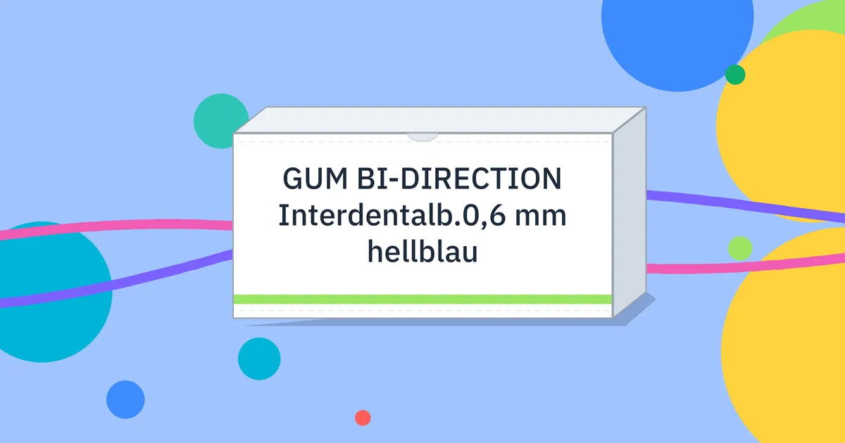 Symbolbild: Packung mit der Aufschrift GUM BI-DIRECTION Interdentalb.0,6 mm hellblau (PZN 16905418) – Verfügbarkeit und Bezug in Apotheken in Frankfurt am Main