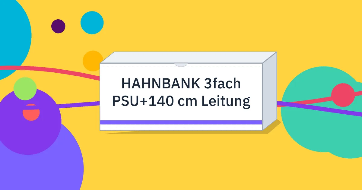 Symbolbild: Packung mit der Aufschrift HAHNBANK 3fach PSU+140 cm Leitung (PZN 03438091) – Verfügbarkeit und Bezug in Apotheken in Frankfurt am Main