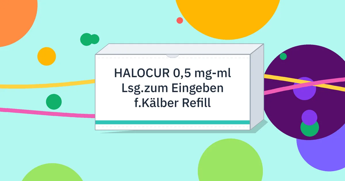 Symbolbild: Packung mit der Aufschrift HALOCUR 0,5 mg-ml Lsg.zum Eingeben f.Kälber Refill (PZN 15295656) – Verfügbarkeit und Bezug in Apotheken in Frankfurt am Main