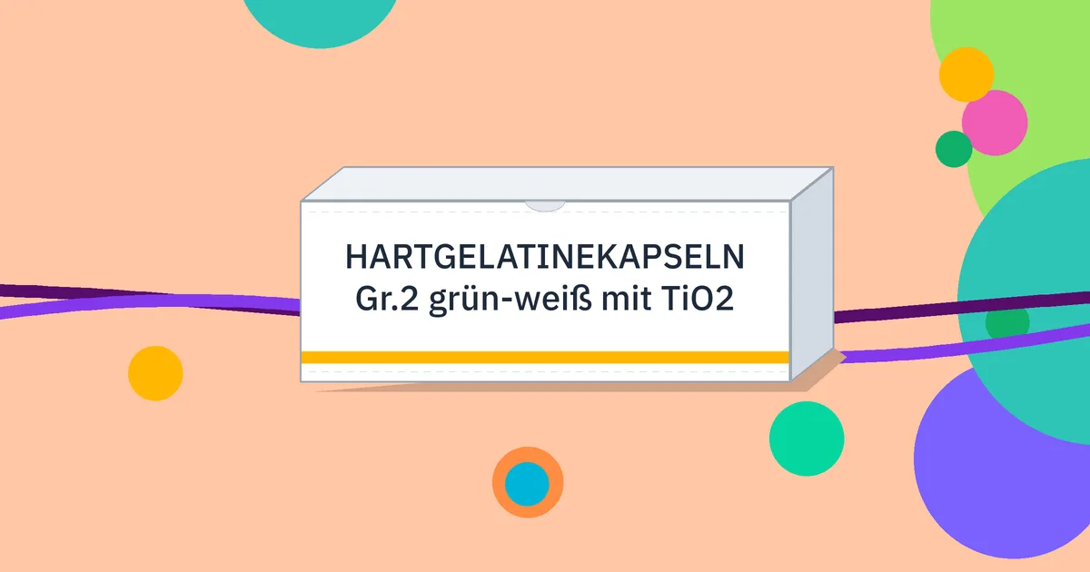Symbolbild: Packung mit der Aufschrift HARTGELATINEKAPSELN Gr.2 grün-weiß mit TiO2 (PZN 18770394) – Verfügbarkeit und Bezug in Apotheken in Frankfurt am Main