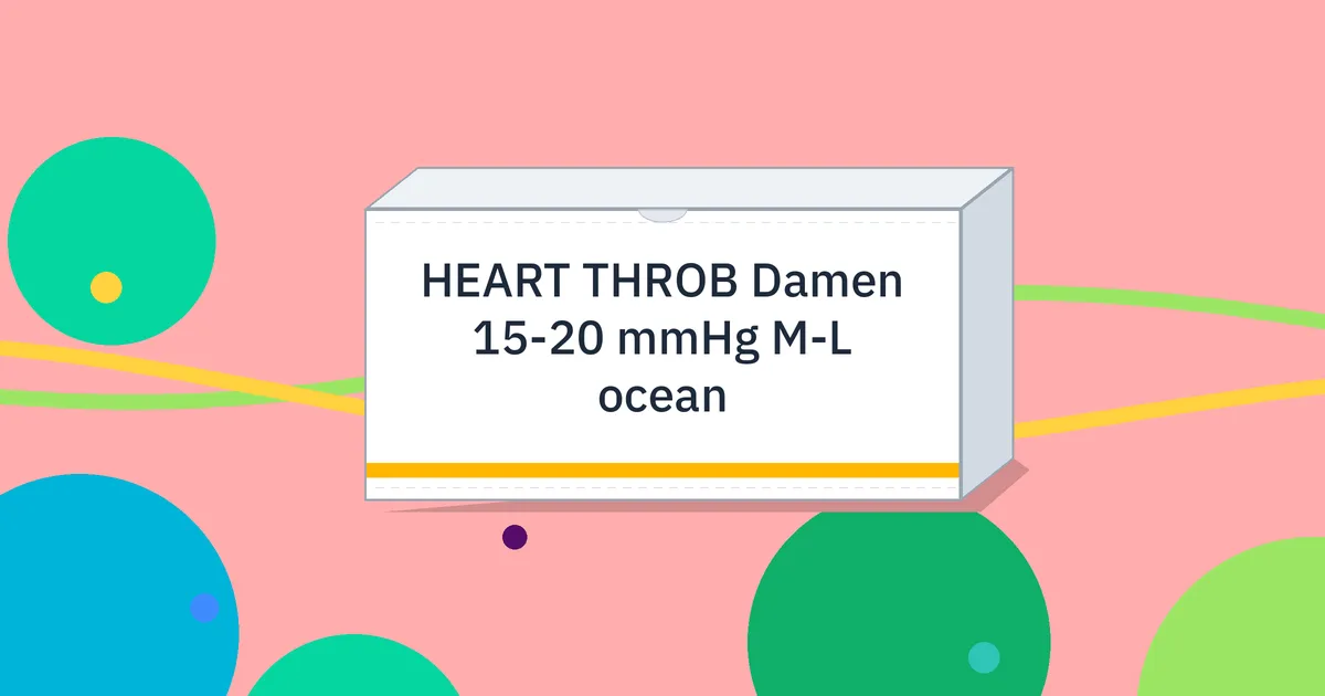 Symbolbild: Packung mit der Aufschrift HEART THROB Damen 15-20 mmHg M-L ocean (PZN 20112250) – Verfügbarkeit und Bezug in Apotheken in Frankfurt am Main