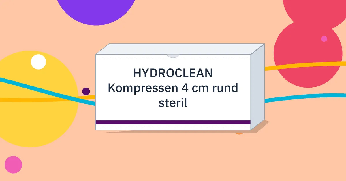 Symbolbild: Packung mit der Aufschrift HYDROCLEAN Kompressen 4 cm rund steril (PZN 19827736) – Verfügbarkeit und Bezug in Apotheken in Frankfurt am Main