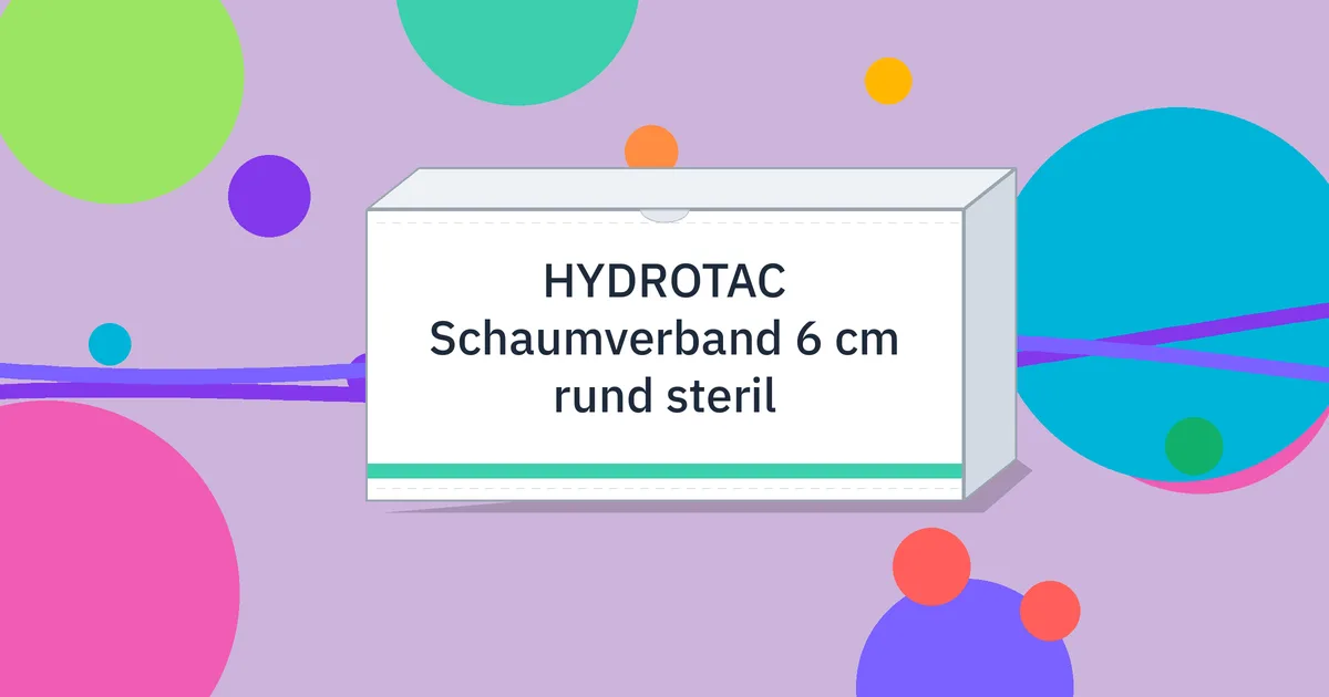 Symbolbild: Packung mit der Aufschrift HYDROTAC Schaumverband 6 cm rund steril (PZN 18127801) – Verfügbarkeit und Bezug in Apotheken in Frankfurt am Main
