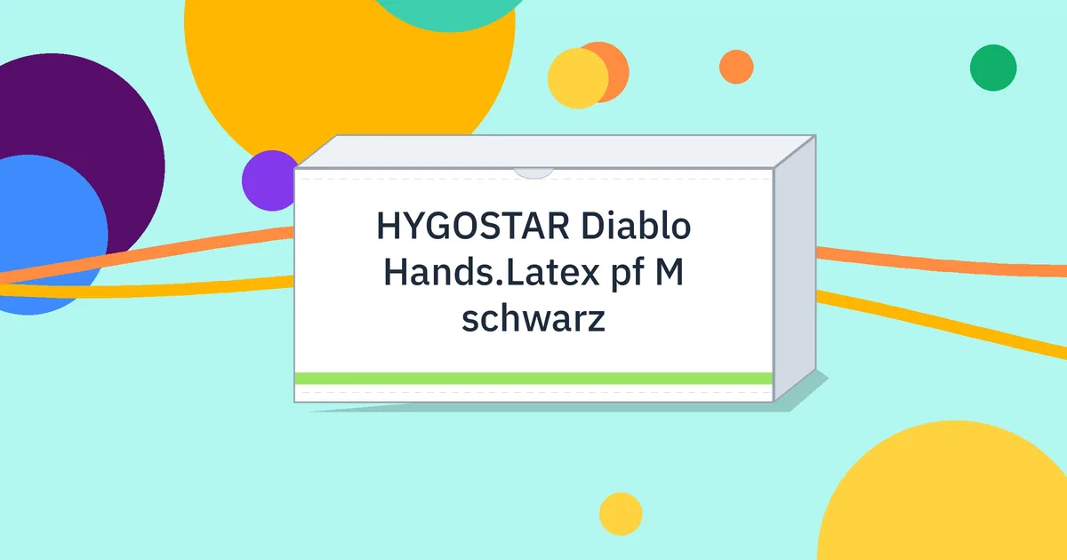 Symbolbild: Packung mit der Aufschrift HYGOSTAR Diablo Hands.Latex pf M schwarz (PZN 20772124) – Verfügbarkeit und Bezug in Apotheken in Frankfurt am Main