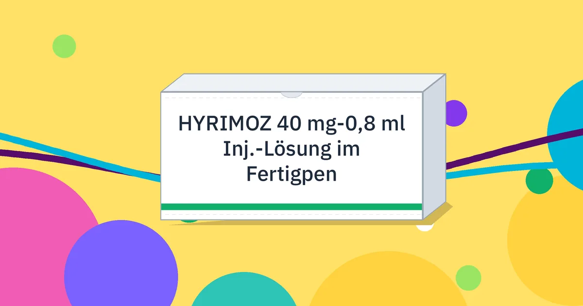 Symbolbild: Packung mit der Aufschrift HYRIMOZ 40 mg-0,8 ml Inj.-Lösung im Fertigpen (PZN 18331559) – Verfügbarkeit und Bezug in Apotheken in Frankfurt am Main