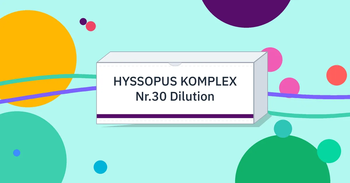 Symbolbild: Packung mit der Aufschrift HYSSOPUS KOMPLEX Nr.30 Dilution (PZN 01910230) – Verfügbarkeit und Bezug in Apotheken in Frankfurt am Main