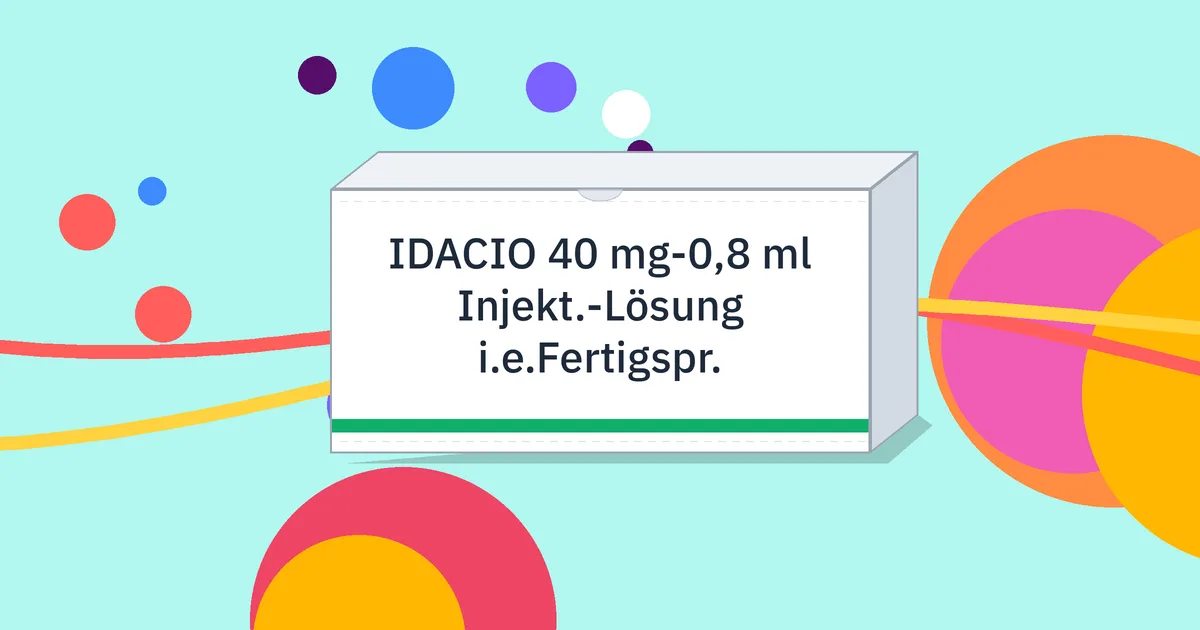 Symbolbild: Packung mit der Aufschrift IDACIO 40 mg-0,8 ml Injekt.-Lösung i.e.Fertigspr. (PZN 16924456) – Verfügbarkeit und Bezug in Apotheken in Frankfurt am Main