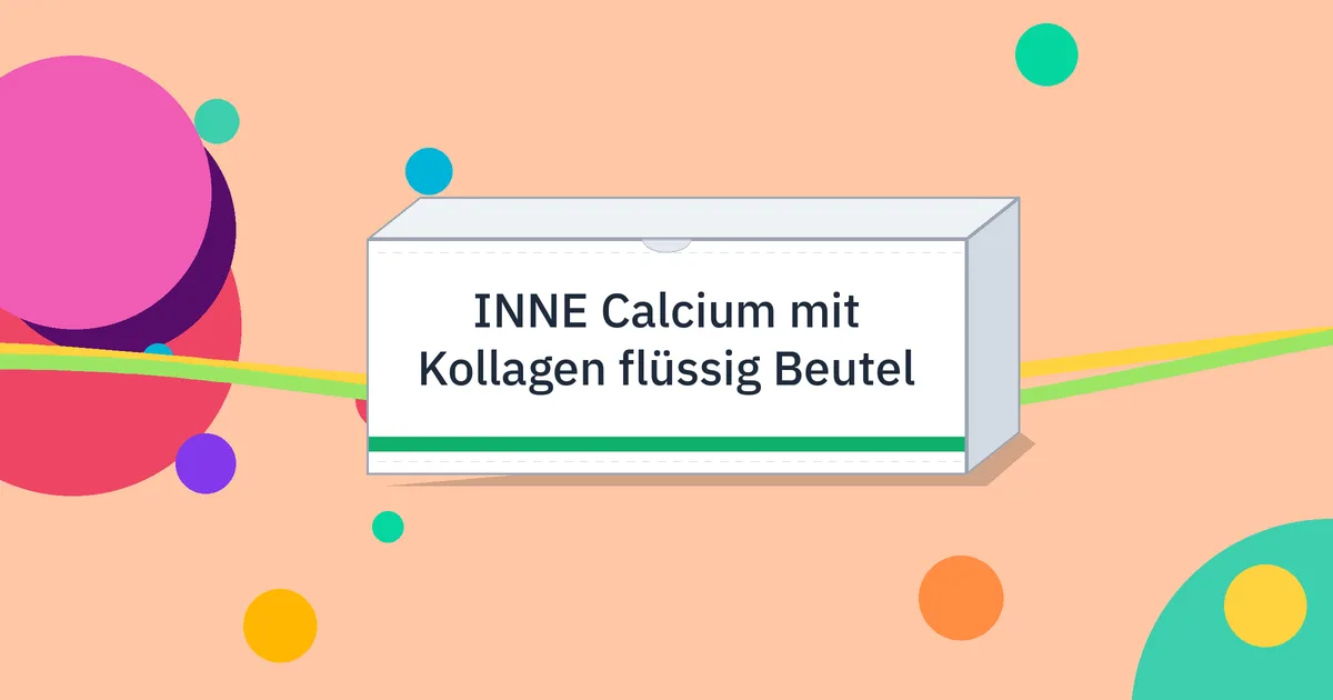 Symbolbild: Packung mit der Aufschrift INNE Calcium mit Kollagen flüssig Beutel (PZN 20621980) – Verfügbarkeit und Bezug in Apotheken in Frankfurt am Main