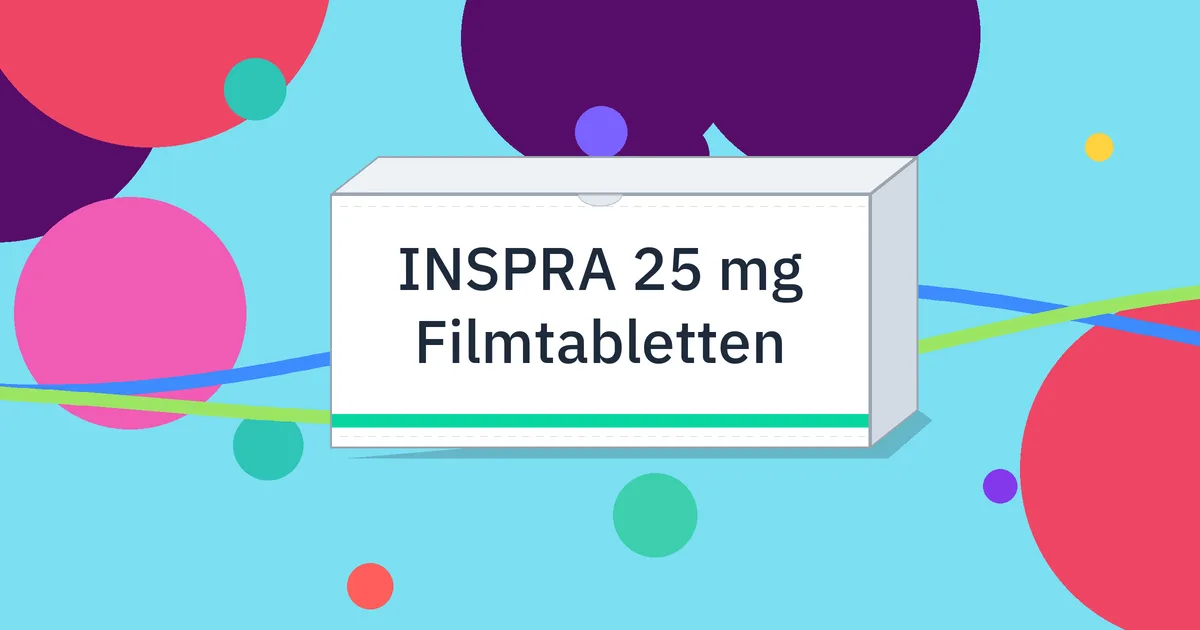 Symbolbild: Packung mit der Aufschrift INSPRA 25 mg Filmtabletten (PZN 06111321) – Verfügbarkeit und Bezug in Apotheken in Frankfurt am Main