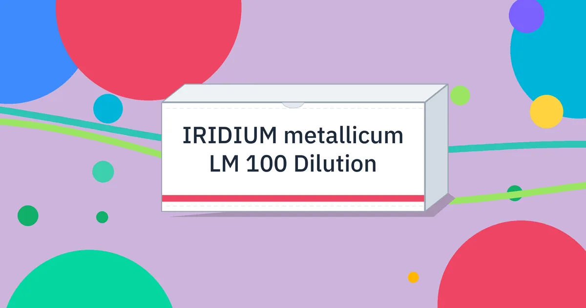 Symbolbild: Packung mit der Aufschrift IRIDIUM metallicum LM 100 Dilution (PZN 12913728) – Verfügbarkeit und Bezug in Apotheken in Frankfurt am Main