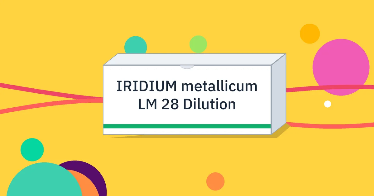 Symbolbild: Packung mit der Aufschrift IRIDIUM metallicum LM 28 Dilution (PZN 12913645) – Verfügbarkeit und Bezug in Apotheken in Frankfurt am Main