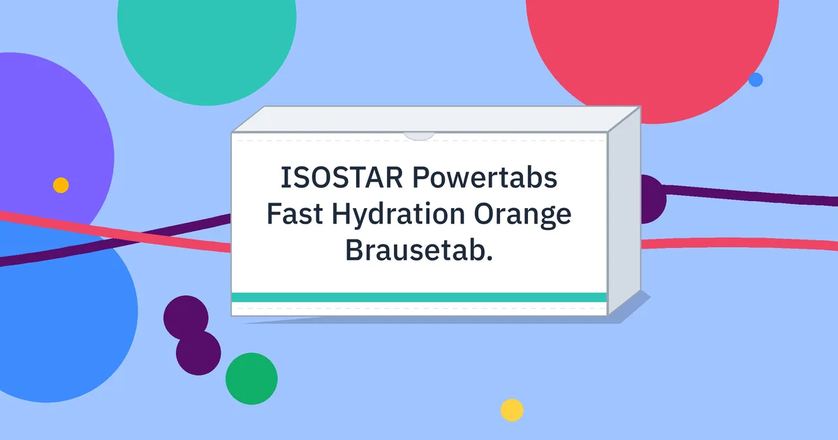 Symbolbild: Packung mit der Aufschrift ISOSTAR Powertabs Fast Hydration Orange Brausetab. (PZN 19639779) – Verfügbarkeit und Bezug in Apotheken in Frankfurt am Main