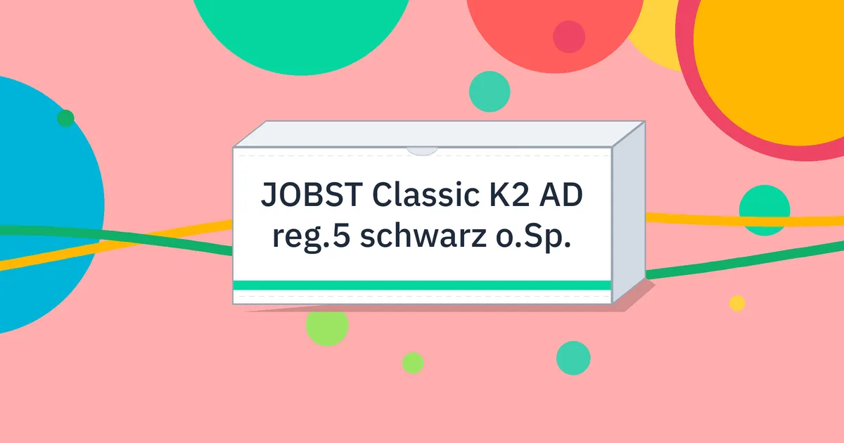 Symbolbild: Packung mit der Aufschrift JOBST Classic K2 AD reg.5 schwarz o.Sp. (PZN 11269283) – Verfügbarkeit und Bezug in Apotheken in Frankfurt am Main