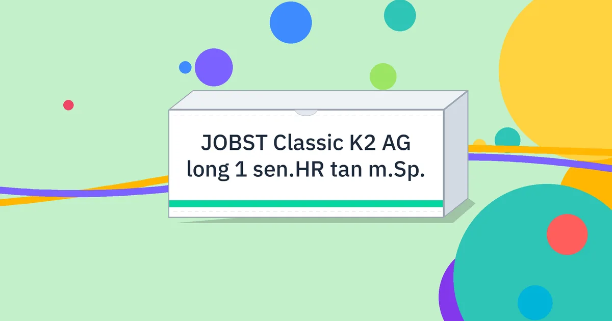 Symbolbild: Packung mit der Aufschrift JOBST Classic K2 AG long 1 sen.HR tan m.Sp. (PZN 17959072) – Verfügbarkeit und Bezug in Apotheken in Frankfurt am Main