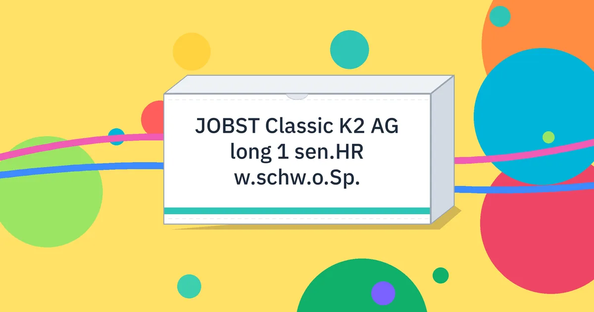 Symbolbild: Packung mit der Aufschrift JOBST Classic K2 AG long 1 sen.HR w.schw.o.Sp. (PZN 17959451) – Verfügbarkeit und Bezug in Apotheken in Frankfurt am Main