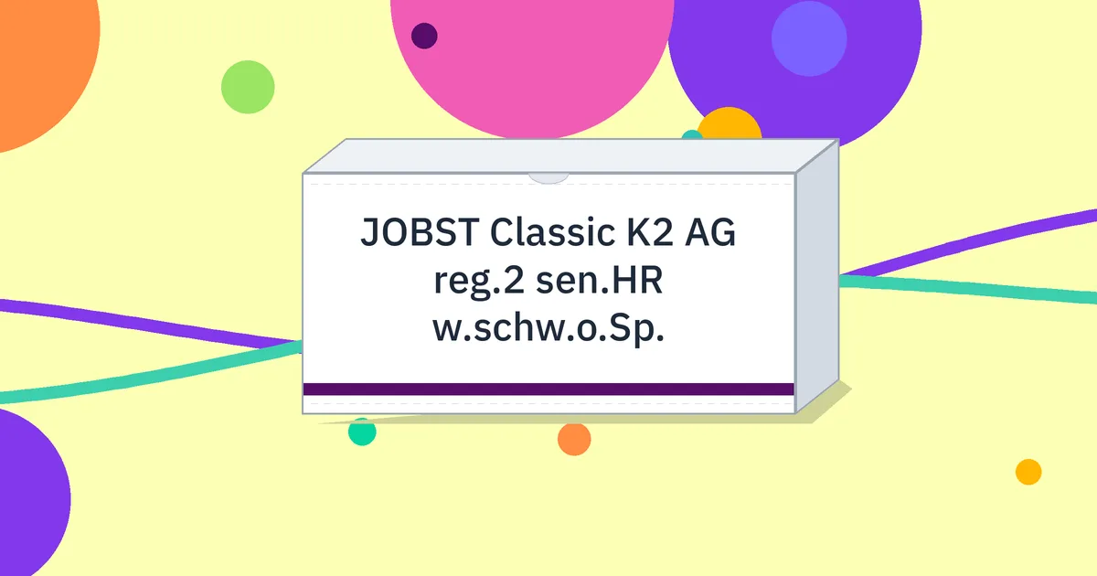 Symbolbild: Packung mit der Aufschrift JOBST Classic K2 AG reg.2 sen.HR w.schw.o.Sp. (PZN 17960655) – Verfügbarkeit und Bezug in Apotheken in Frankfurt am Main