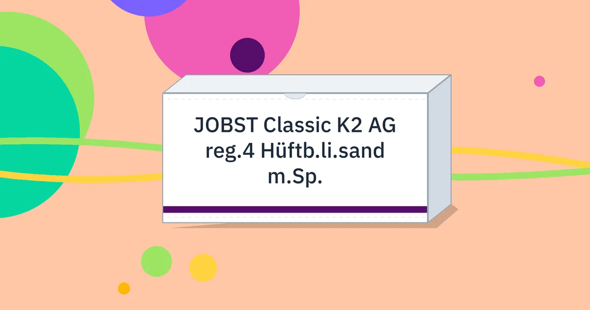 Symbolbild: Packung mit der Aufschrift JOBST Classic K2 AG reg.4 Hüftb.li.sand m.Sp. (PZN 13159647) – Verfügbarkeit und Bezug in Apotheken in Frankfurt am Main