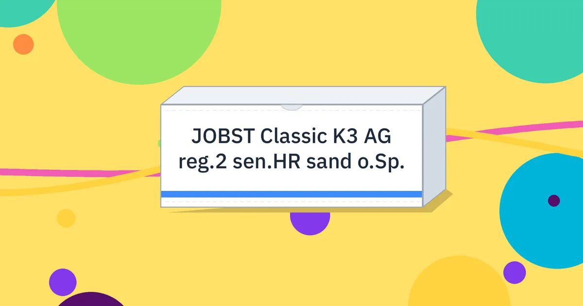 Symbolbild: Packung mit der Aufschrift JOBST Classic K3 AG reg.2 sen.HR sand o.Sp. (PZN 17957156) – Verfügbarkeit und Bezug in Apotheken in Frankfurt am Main
