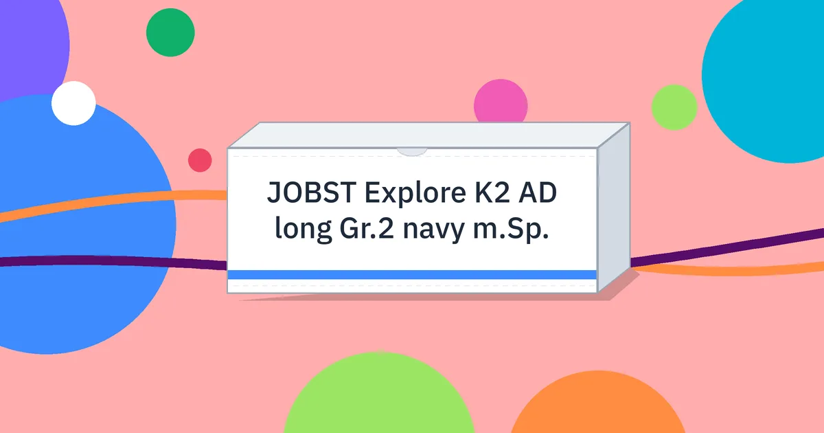 Symbolbild: Packung mit der Aufschrift JOBST Explore K2 AD long Gr.2 navy m.Sp. (PZN 11021910) – Verfügbarkeit und Bezug in Apotheken in Frankfurt am Main