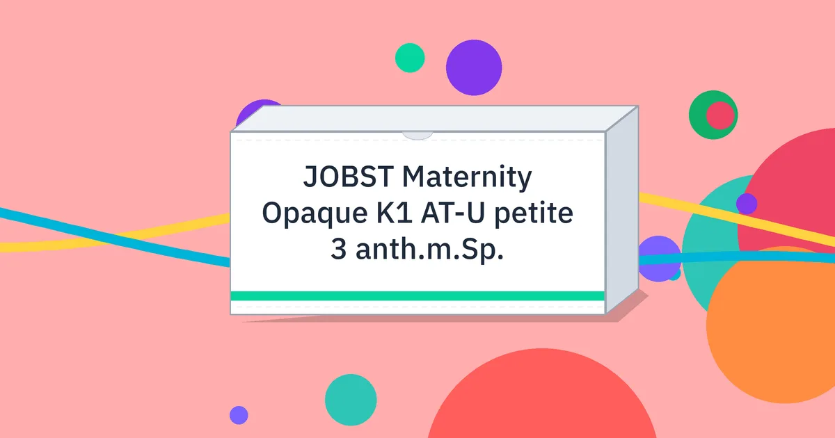 Symbolbild: Packung mit der Aufschrift JOBST Maternity Opaque K1 AT-U petite 3 anth.m.Sp. (PZN 15855405) – Verfügbarkeit und Bezug in Apotheken in Frankfurt am Main