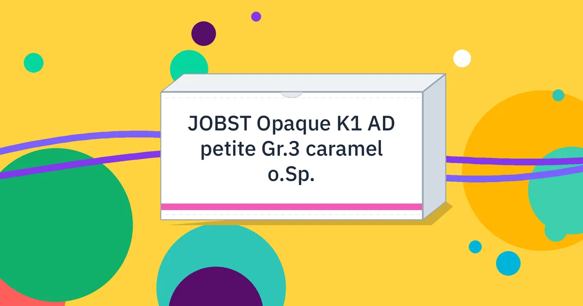 Symbolbild: Packung mit der Aufschrift JOBST Opaque K1 AD petite Gr.3 caramel o.Sp. (PZN 13079859) – Verfügbarkeit und Bezug in Apotheken in Frankfurt am Main