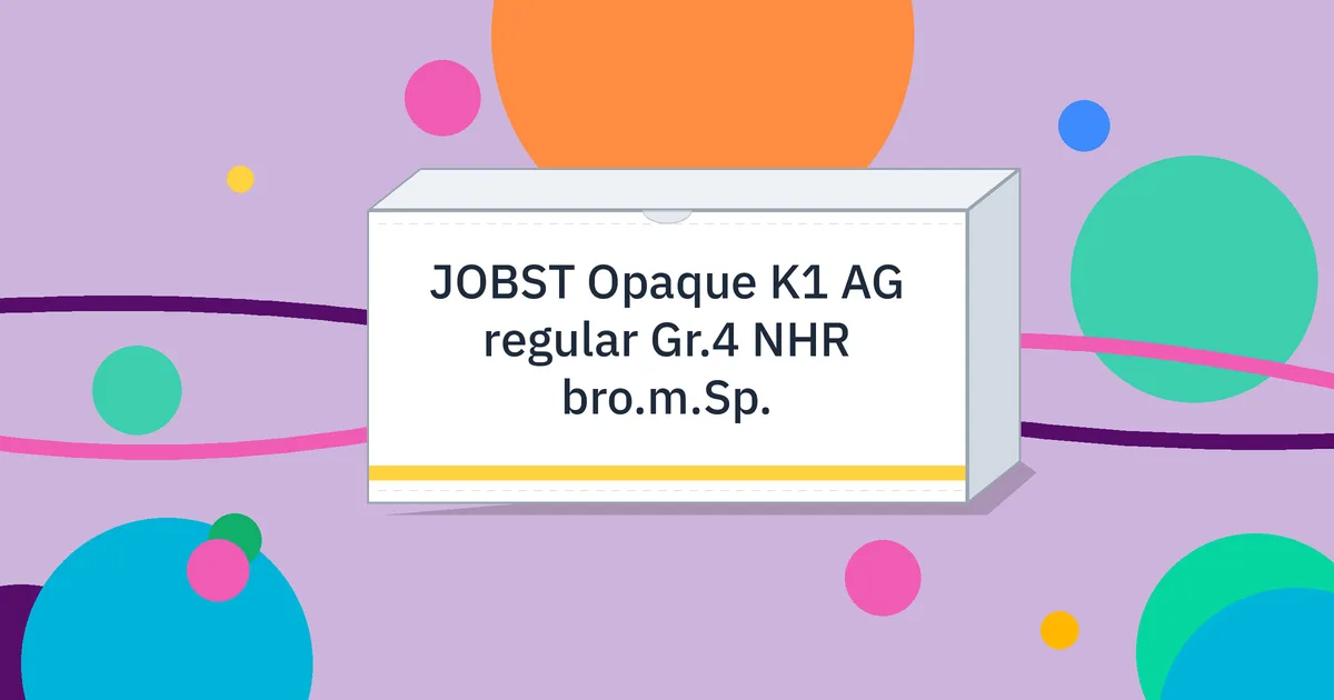 Symbolbild: Packung mit der Aufschrift JOBST Opaque K1 AG regular Gr.4 NHR bro.m.Sp. (PZN 13091292) – Verfügbarkeit und Bezug in Apotheken in Frankfurt am Main
