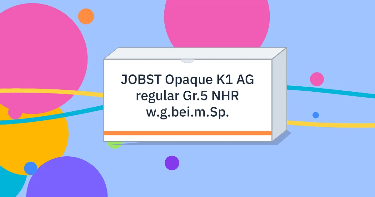 Symbolbild: Packung mit der Aufschrift JOBST Opaque K1 AG regular Gr.5 NHR w.g.bei.m.Sp. (PZN 16265723) – Verfügbarkeit und Bezug in Apotheken in Frankfurt am Main