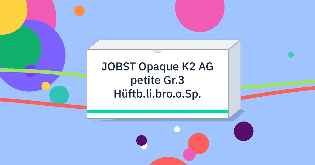 Symbolbild: Packung mit der Aufschrift JOBST Opaque K2 AG petite Gr.3 Hüftb.li.bro.o.Sp. (PZN 13113846) – Verfügbarkeit und Bezug in Apotheken in Frankfurt am Main