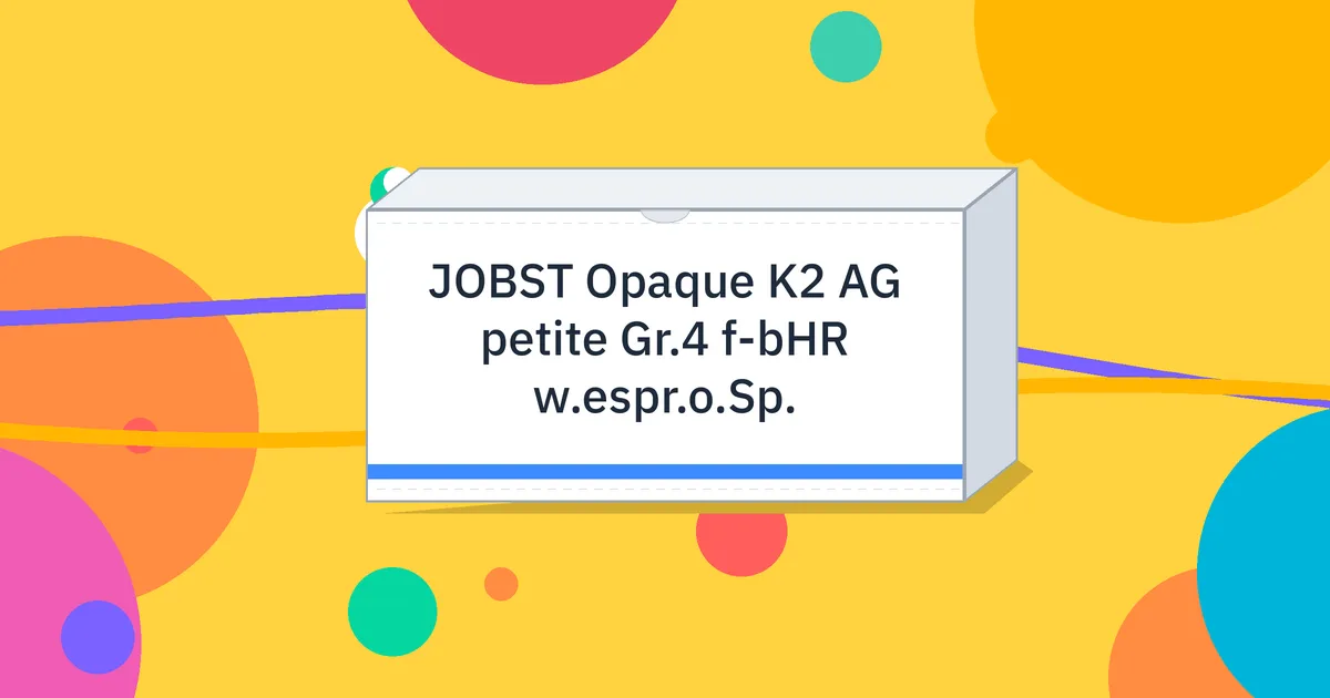 Symbolbild: Packung mit der Aufschrift JOBST Opaque K2 AG petite Gr.4 f-bHR w.espr.o.Sp. (PZN 16285708) – Verfügbarkeit und Bezug in Apotheken in Frankfurt am Main