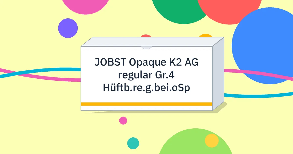 Symbolbild: Packung mit der Aufschrift JOBST Opaque K2 AG regular Gr.4 Hüftb.re.g.bei.oSp (PZN 16286688) – Verfügbarkeit und Bezug in Apotheken in Frankfurt am Main
